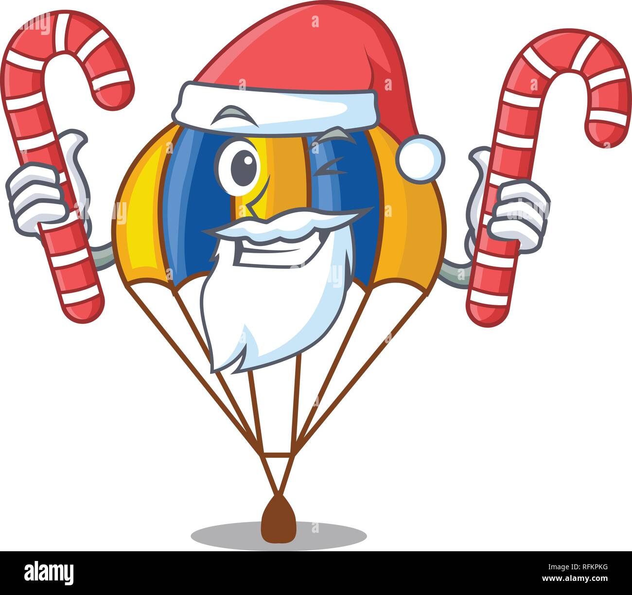 Santa with candy parachute in shape of acartoon fuuny vector ...