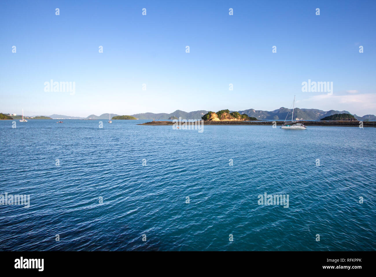 Lovely sea view with yachts at the horizon Stock Photo - Alamy