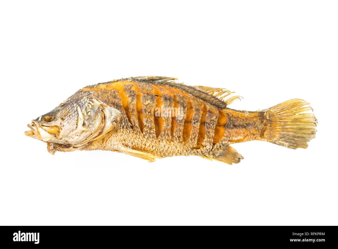 Fried fish isolated on white background Stock Photo - Alamy