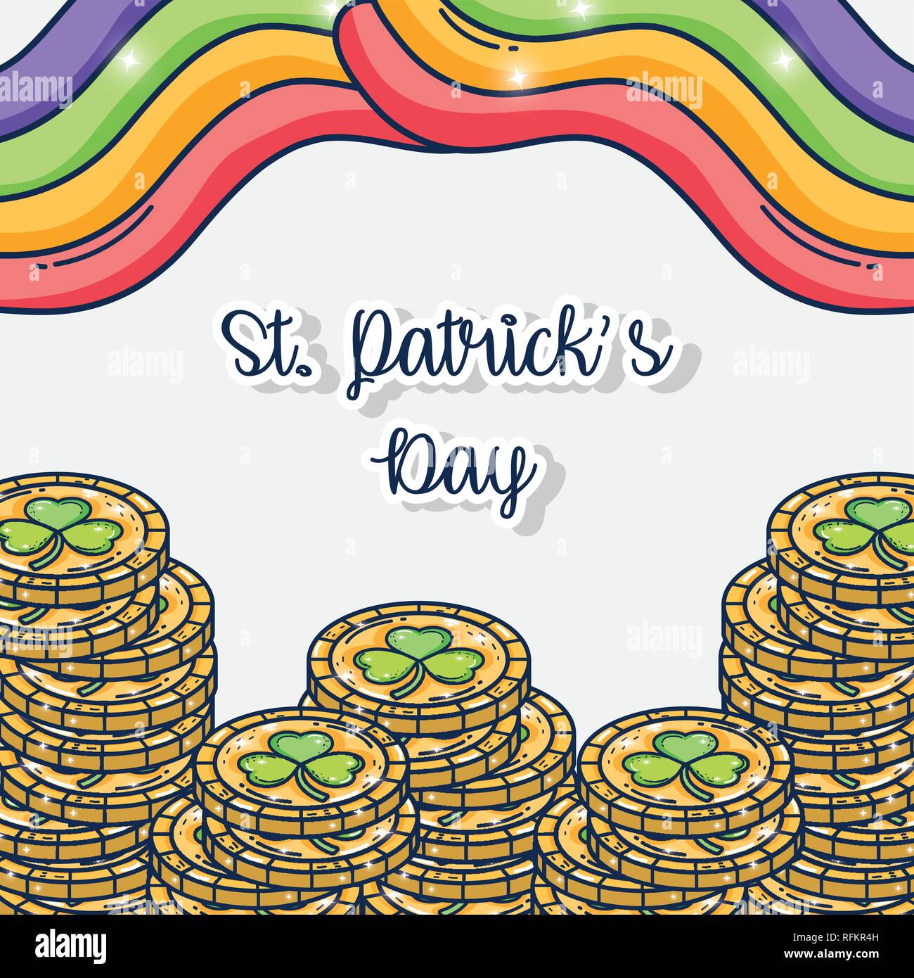 Green clovers golden coins Stock Vector Images - Alamy