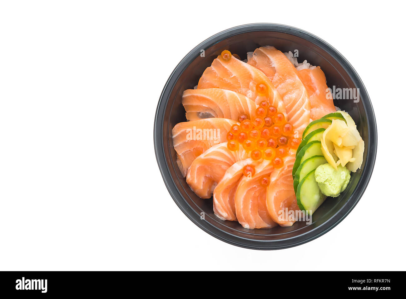 Sashimi Japanese food - salmon rice bowl isolated on white background ...