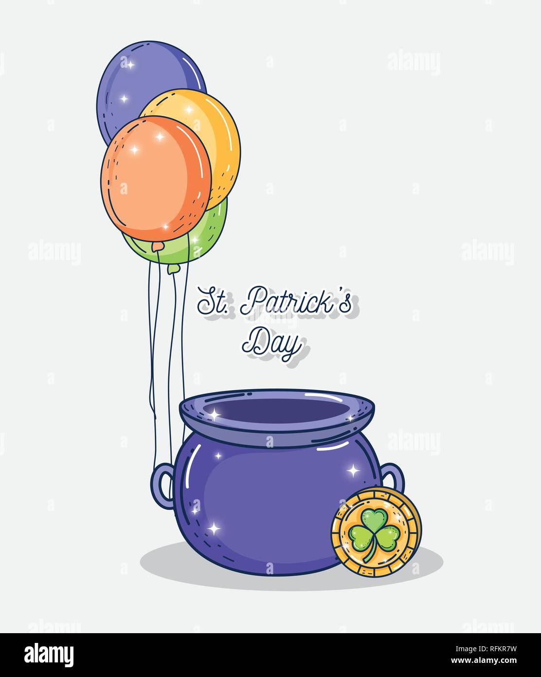cauldron with gold coins and balloons decoration Stock Vector Image ...