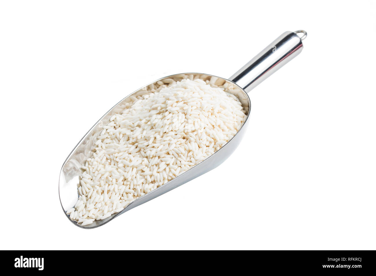 Organic white rice in wooden spoon, glutinous rice or sticky rice for ...