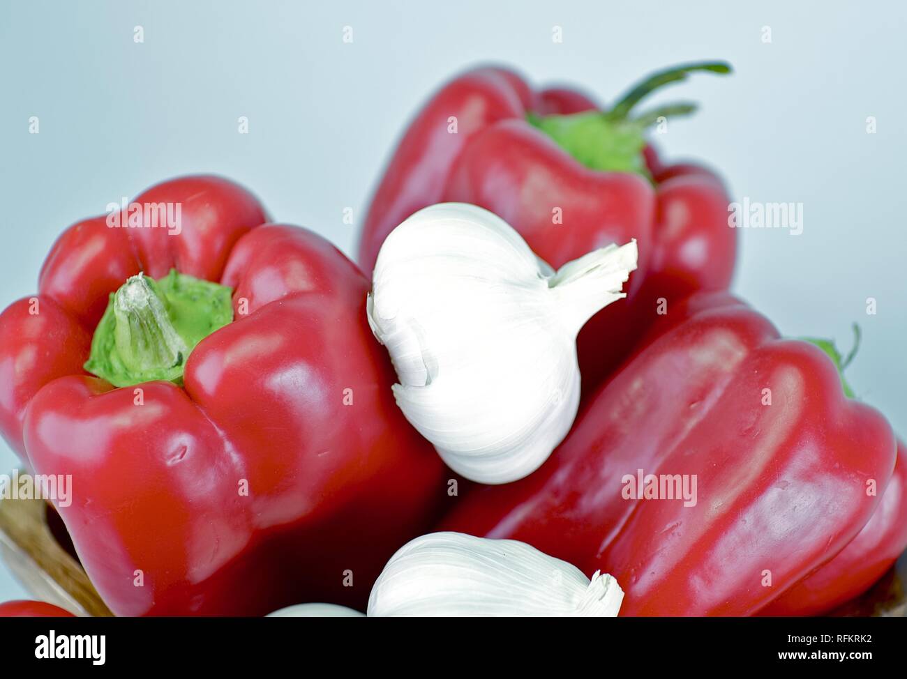 Raw Red Paprikas and Garlic. Food Photo Collection. Red Paprikas ...