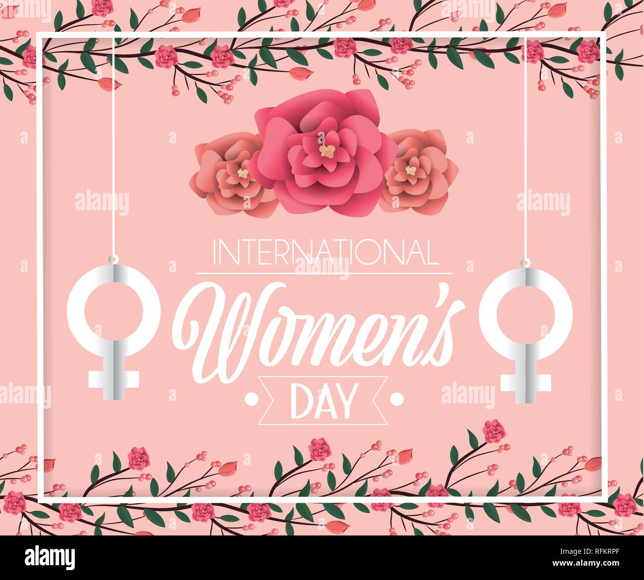 women sign hanging with roses to womens day Stock Vector Image & Art ...