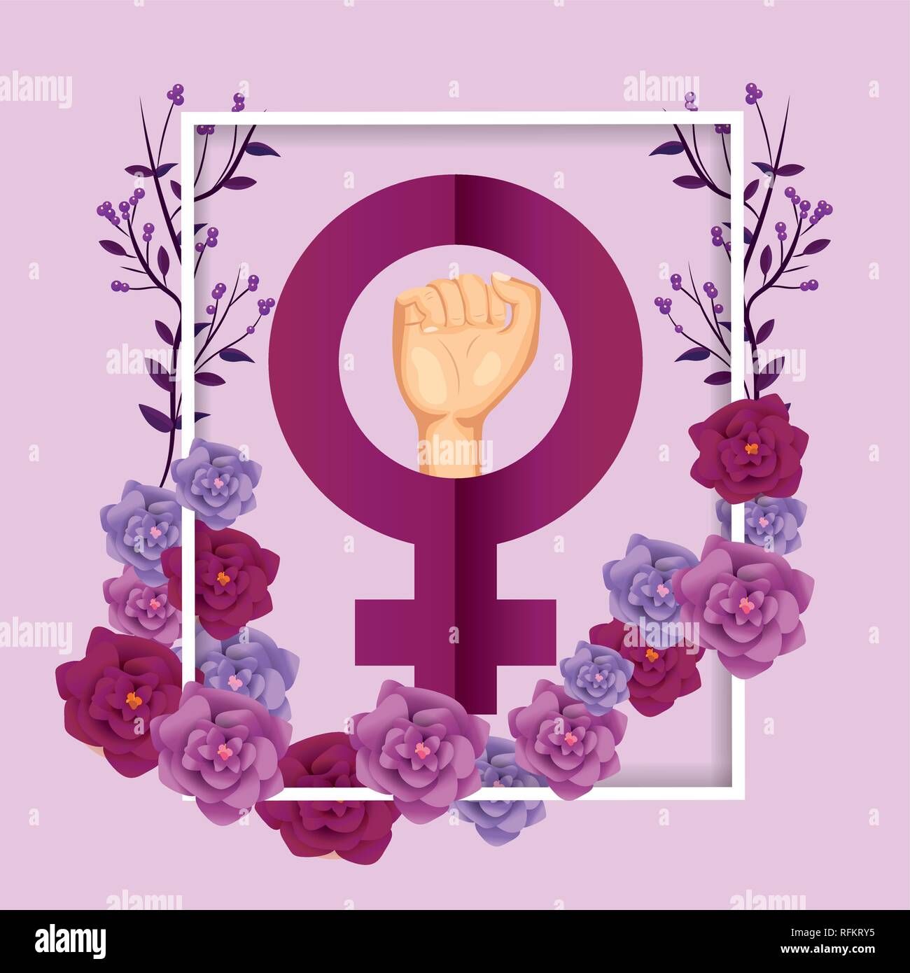 frame with women sign and roses plants to event Stock Vector Image ...