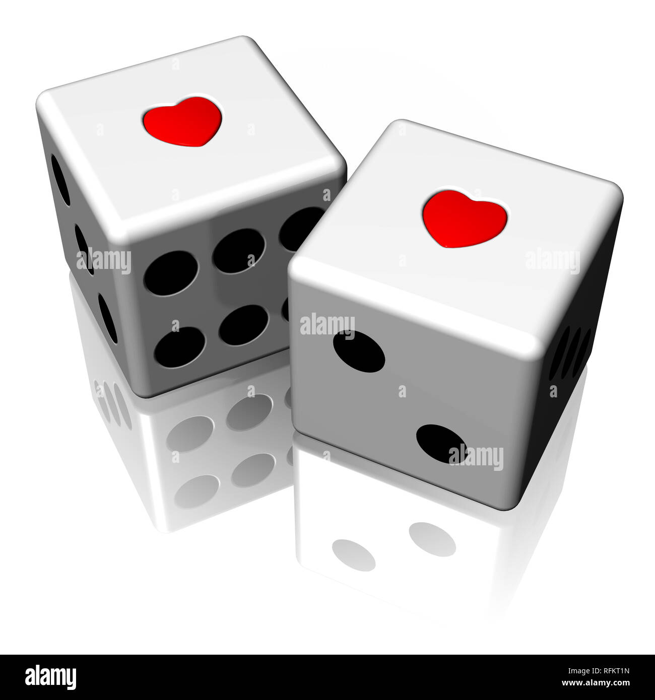 3D illustration. Couple gaming dice with heart. Isolated on white ...