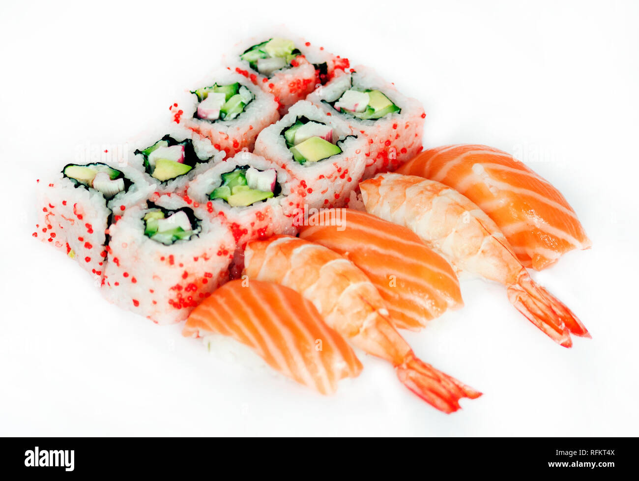 Traditional japanese sushi and maki isolated on white Stock Photo - Alamy