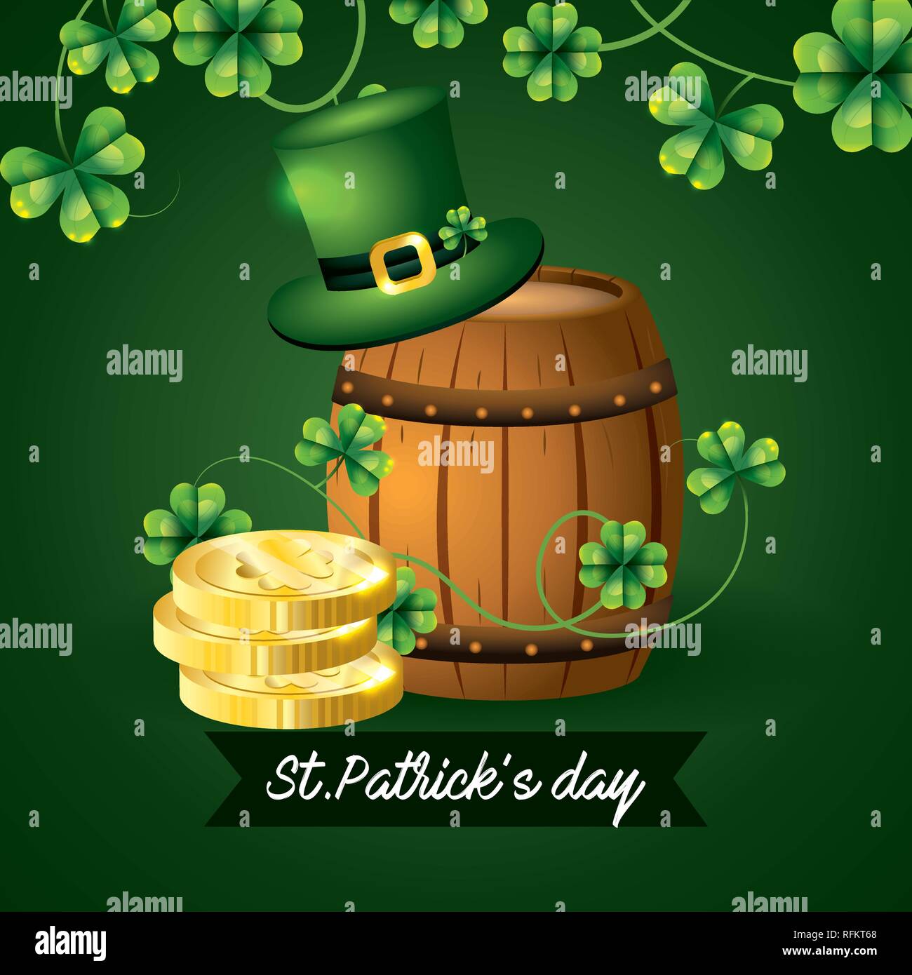 gold coins with barrel and hat to st patrick event Stock Vector Image ...