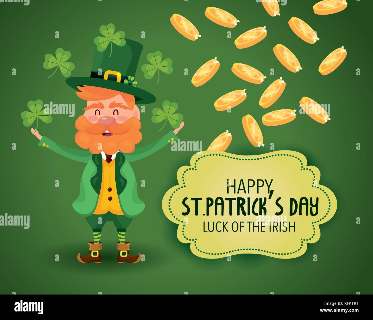 st patrick man with gold coins and label Stock Vector Image & Art - Alamy
