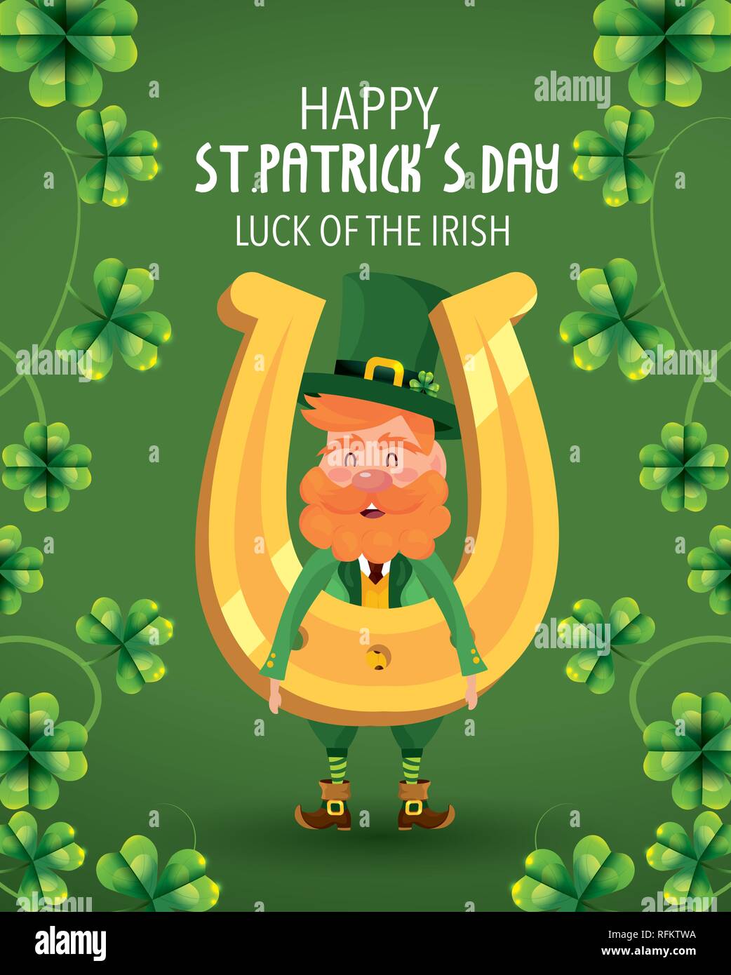 st patrick man with gold horseshoe and clovers Stock Vector Image & Art ...