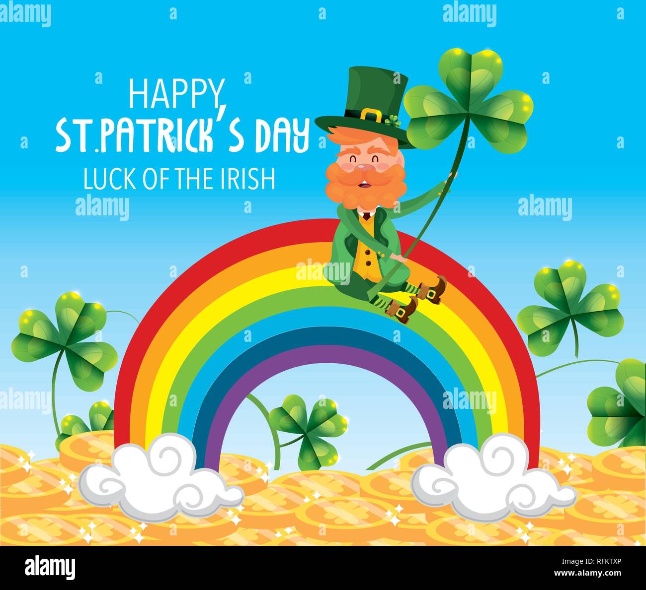 st patrick man with clovers plants in the rainbow Stock Vector Image ...