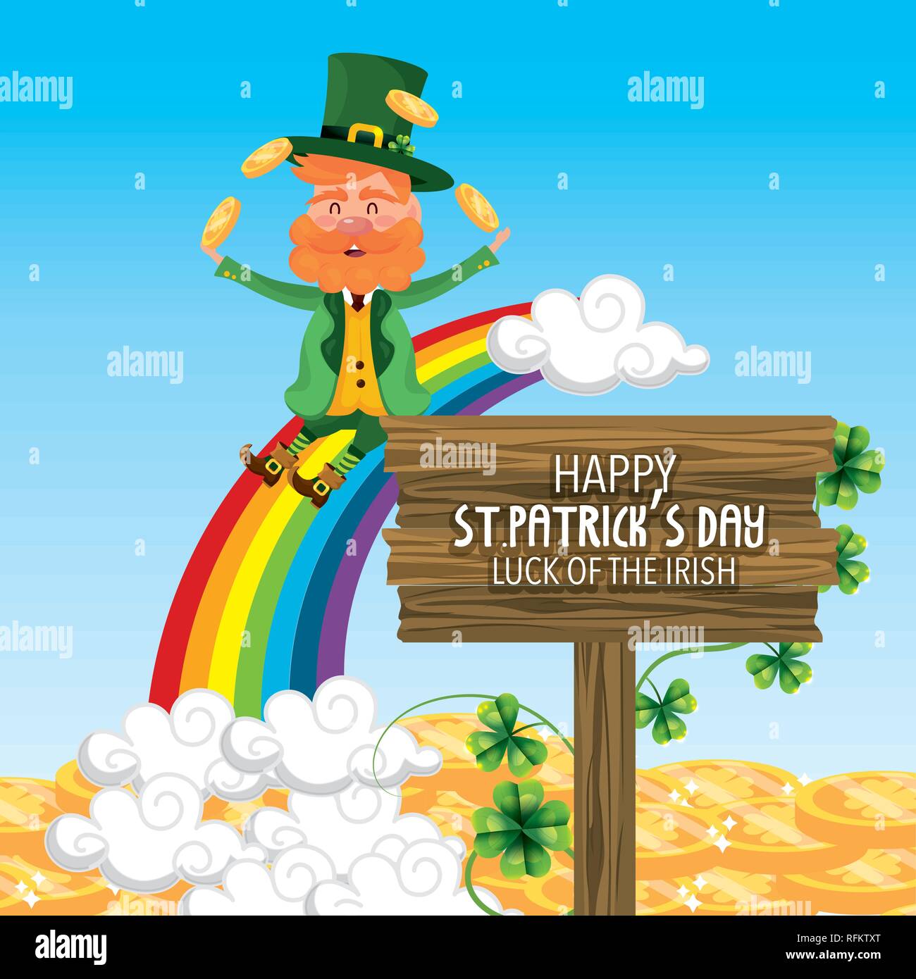 st patrick man in the rainbow and gold coins Stock Vector Image & Art ...