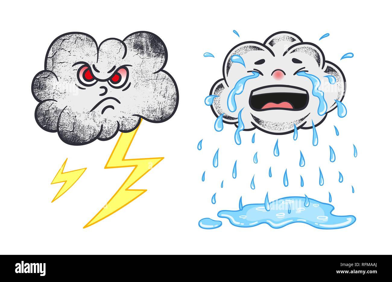 Cartoon vector characters. Illustration of cloud crying and evil cloud Stock Vector Image & Art ...