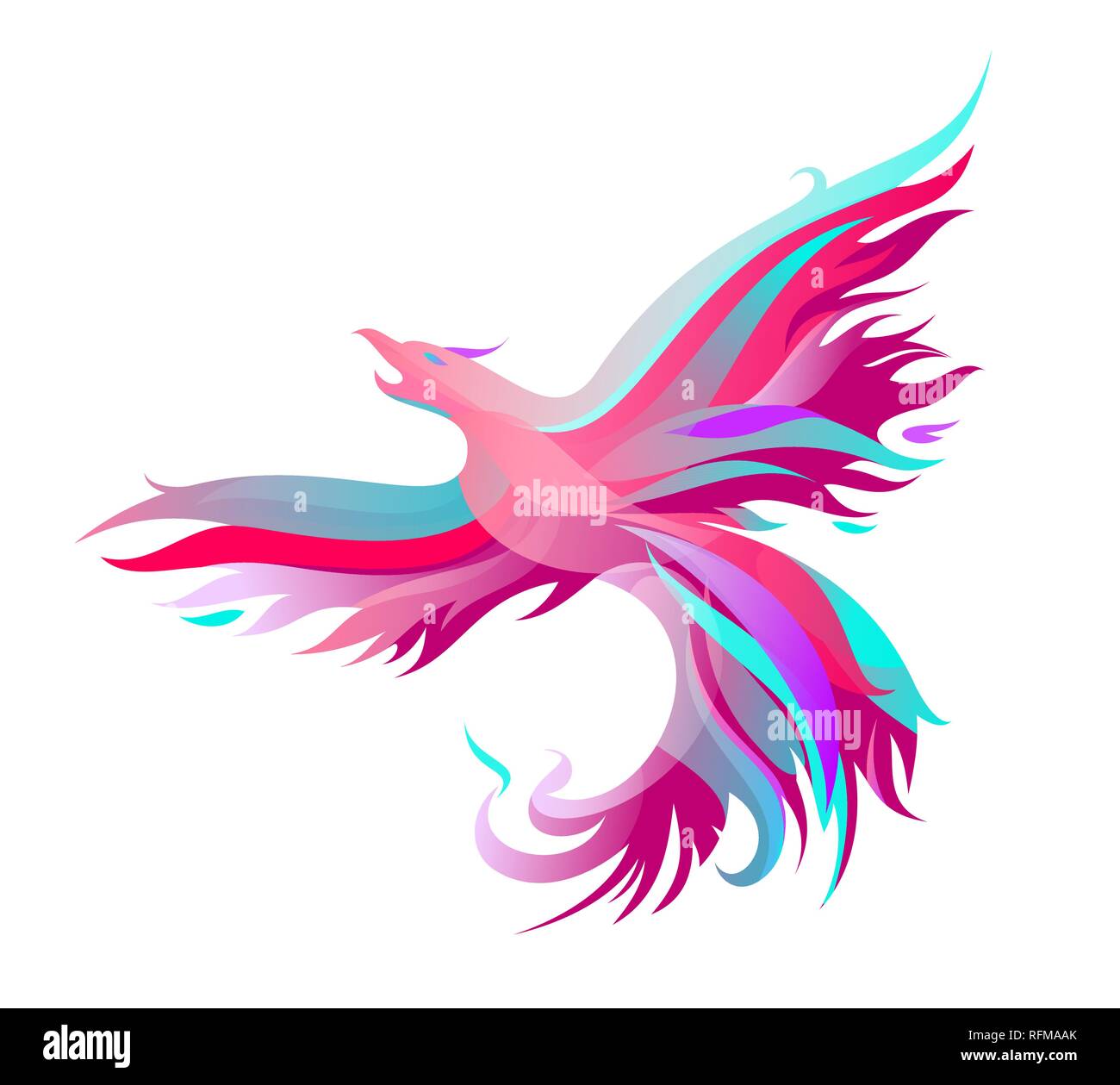 Mystic phoenix in pink. Vector illustration of colored shapes Stock ...