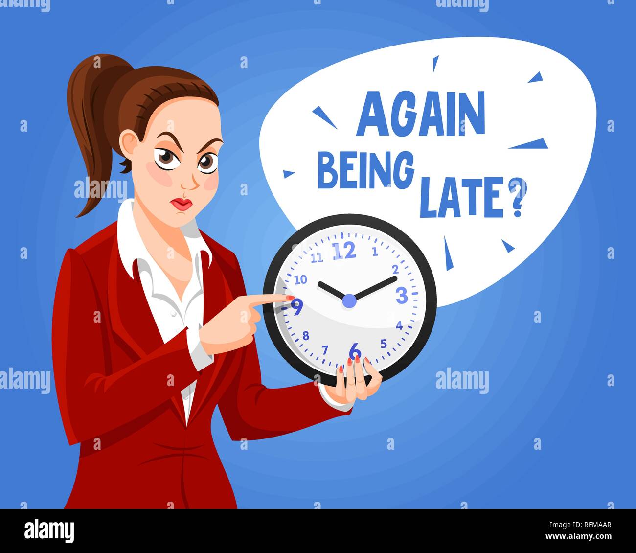 Vector cartoon illustration. Angry boss with inscription Again baing ...