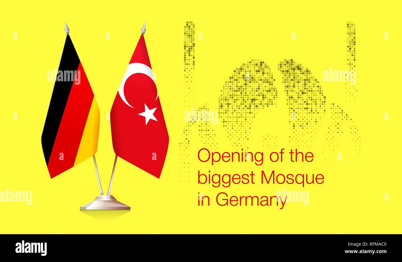 German and Turkish flags. News about opening of the big Mosque in ...