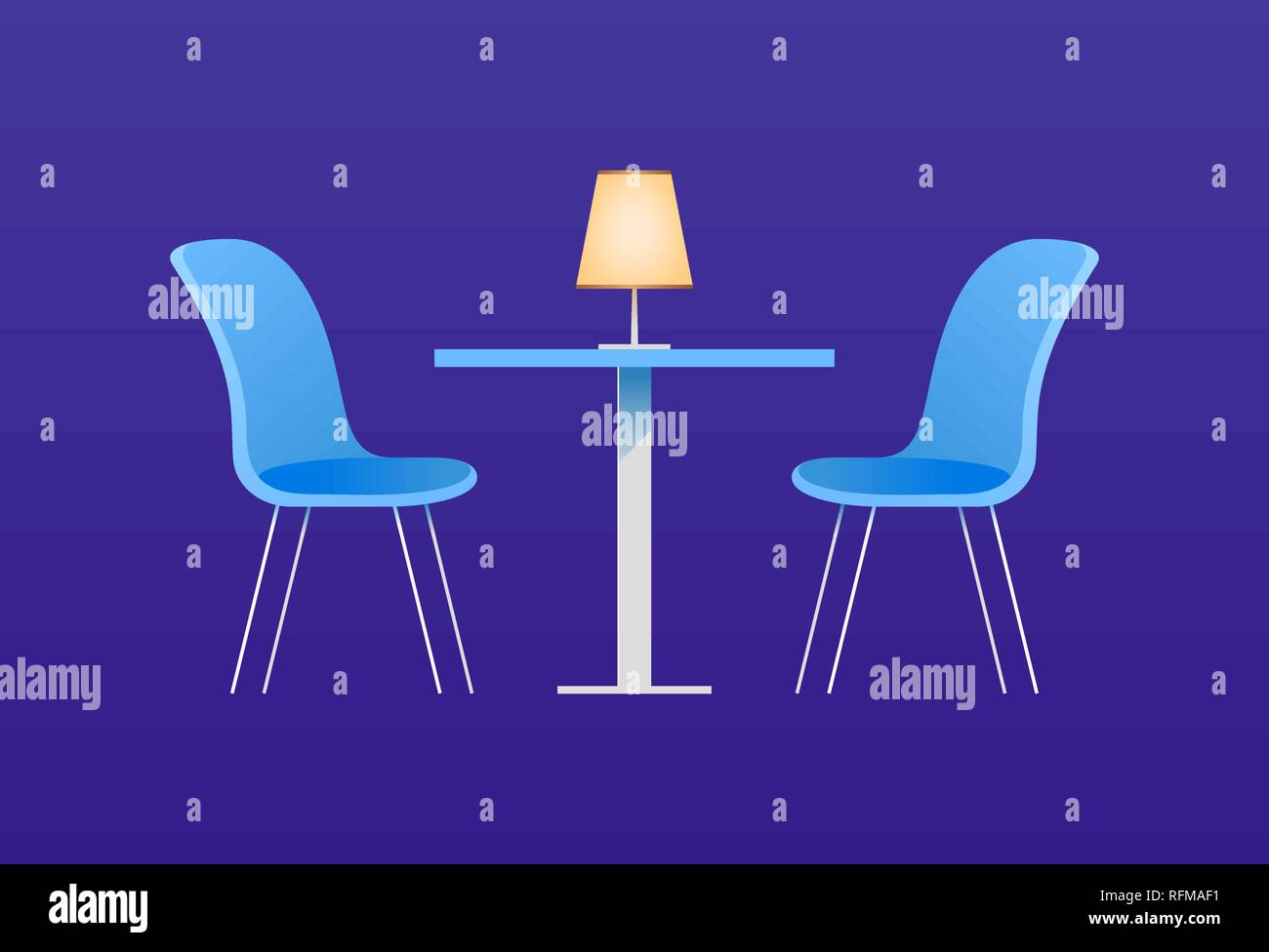 Chairs and table in cafe. Vector illustration with furniture elements ...