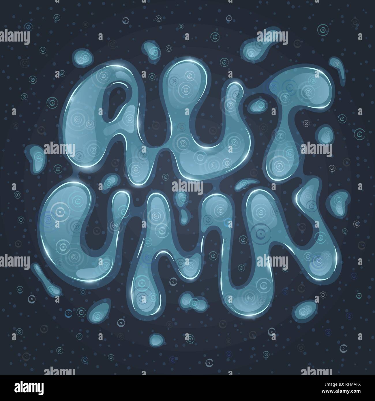 Autumn lettering dark poster. Water font. Rainy weather. Abstract ...