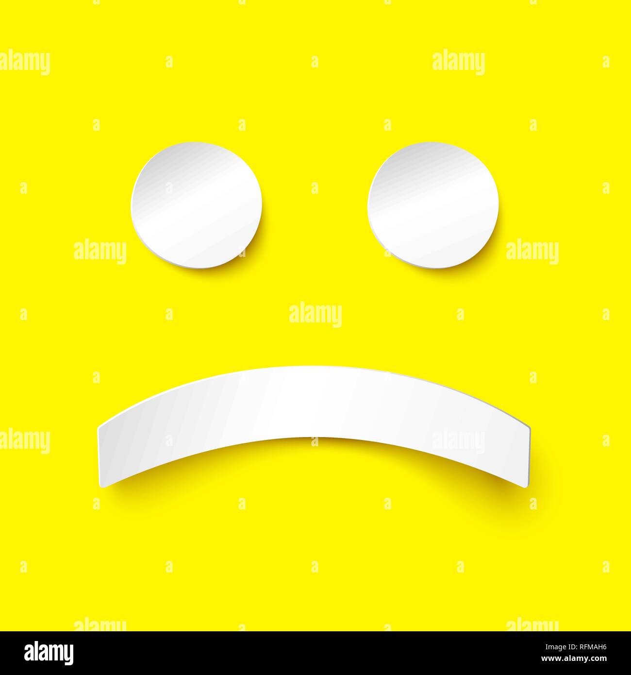 Sad white paper smile on yellow background. Illustration in paper style ...