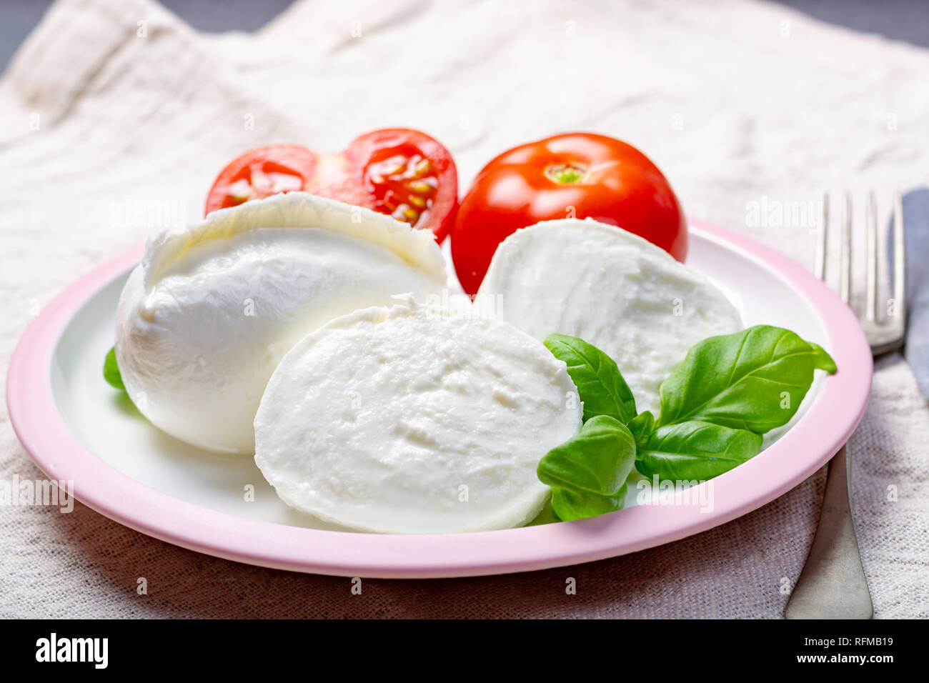 Soft white Italian cheese Mozzarella buffalo served with fresh tomato ...