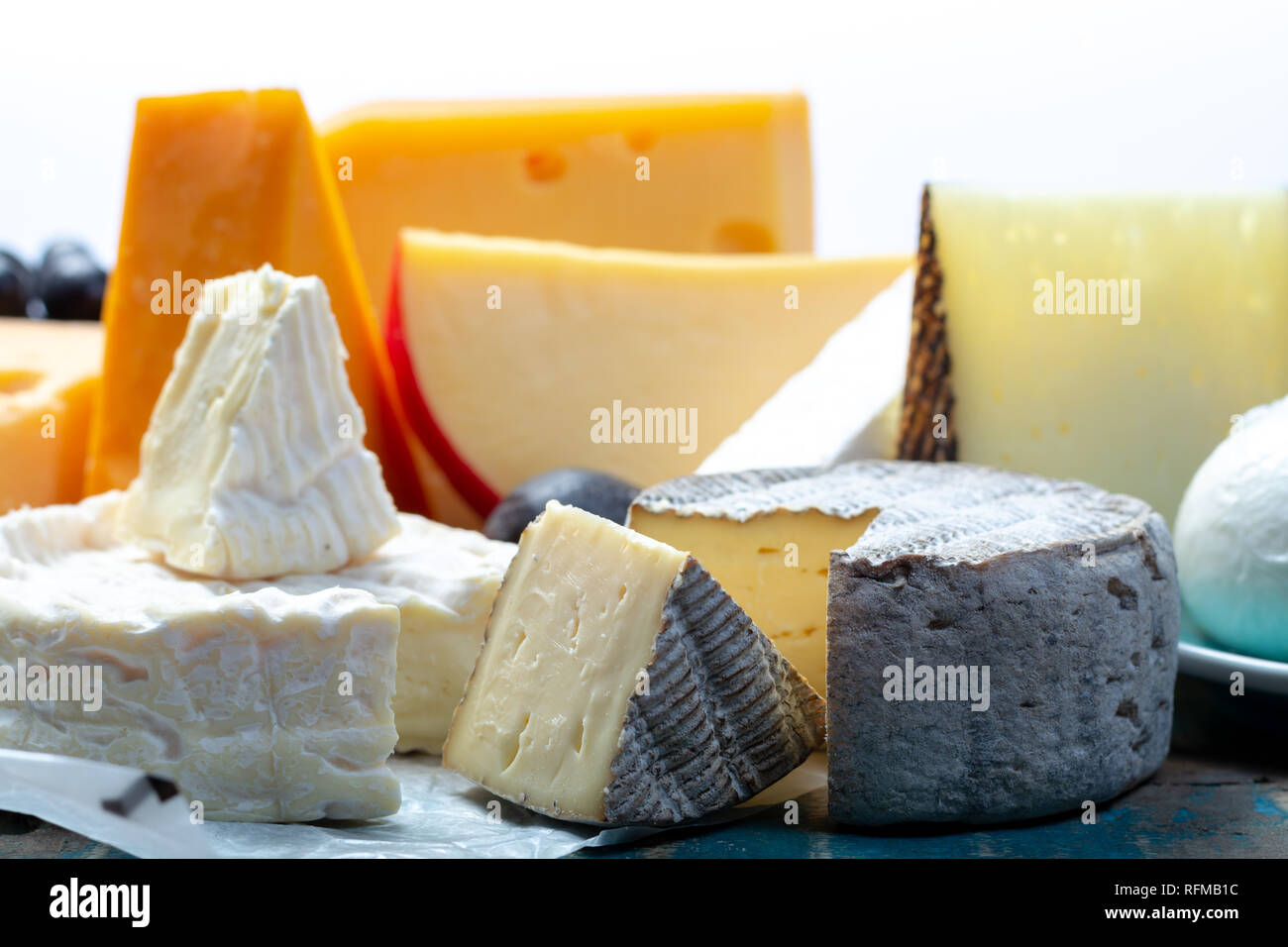 Famous European cheeses in assortment, Dutch red ball Edam and old ...