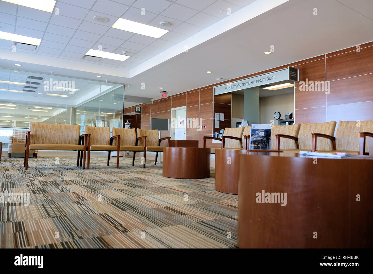 Surgery Outpatient Procedure waiting area in a hospital; empty, no ...