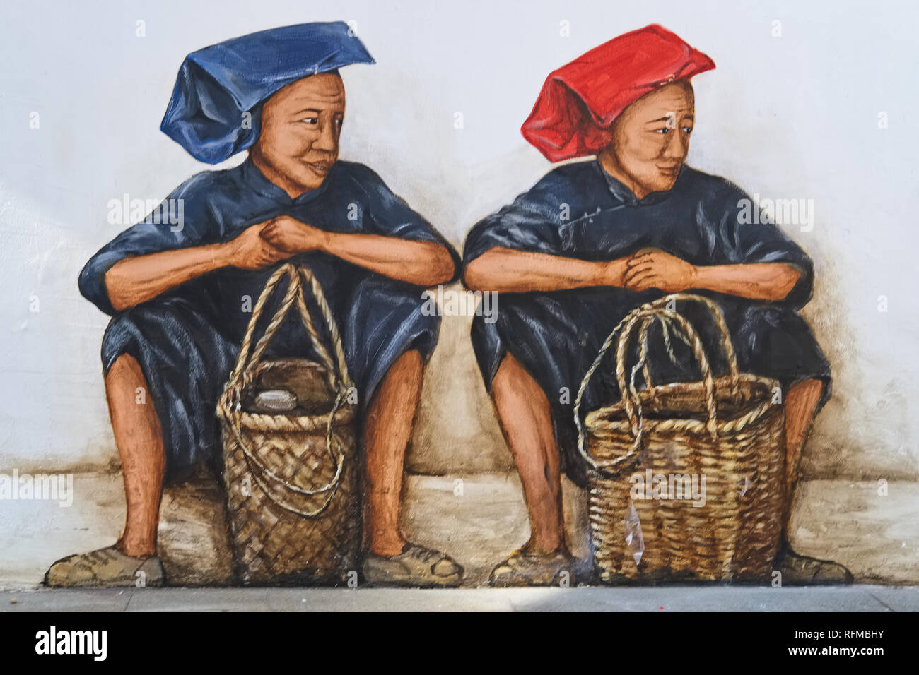 A wall painting by artist Yip Yew Chong in Chinatown, Singapore ...