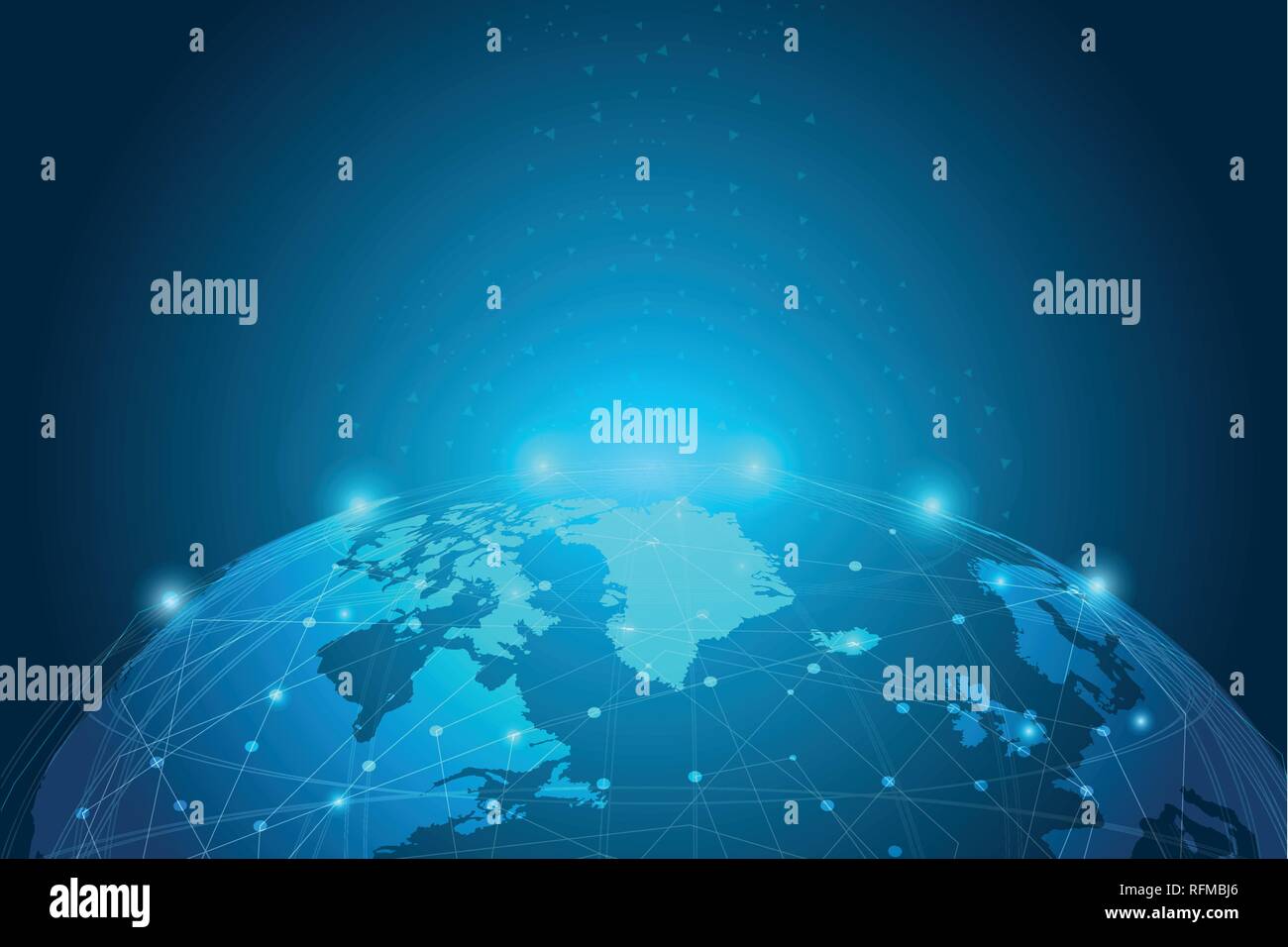 World or globe with connection line and nodes on blue background vector ...