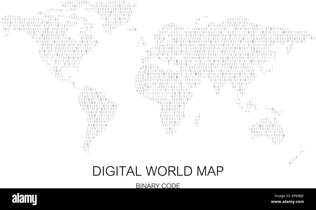 Digital World Map With Binary Code Pattern Vector Illustration Stock Vector Image And Art Alamy