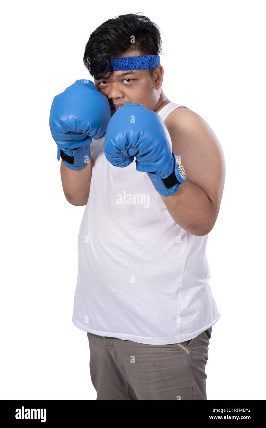 portrait young man with boxing gloves defend from enemy Stock Photo - Alamy