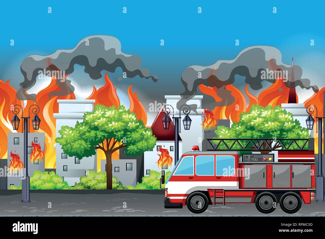 Fire in residential home Stock Vector Images - Alamy