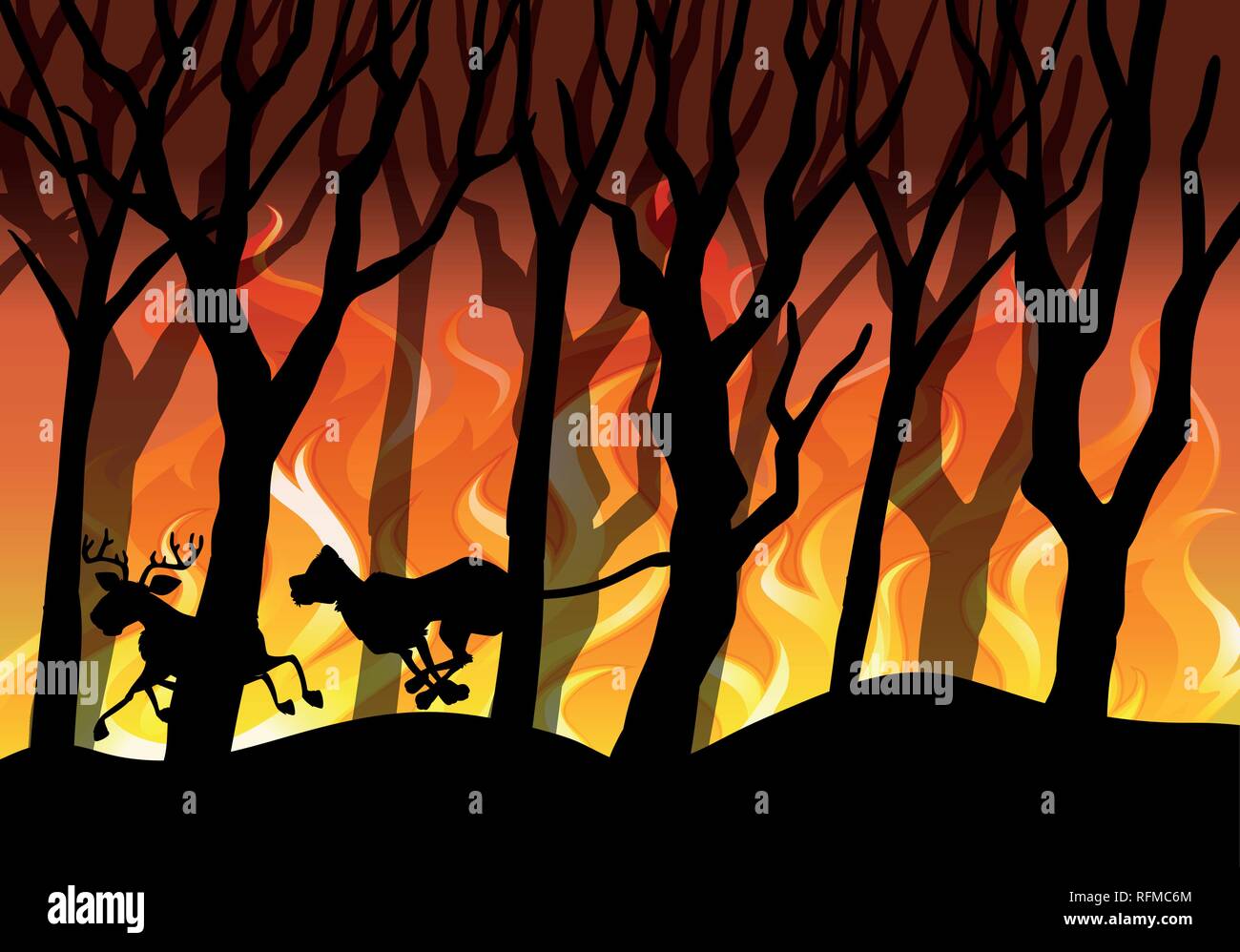 Silhouette wildfire forest background illustration Stock Vector Image ...