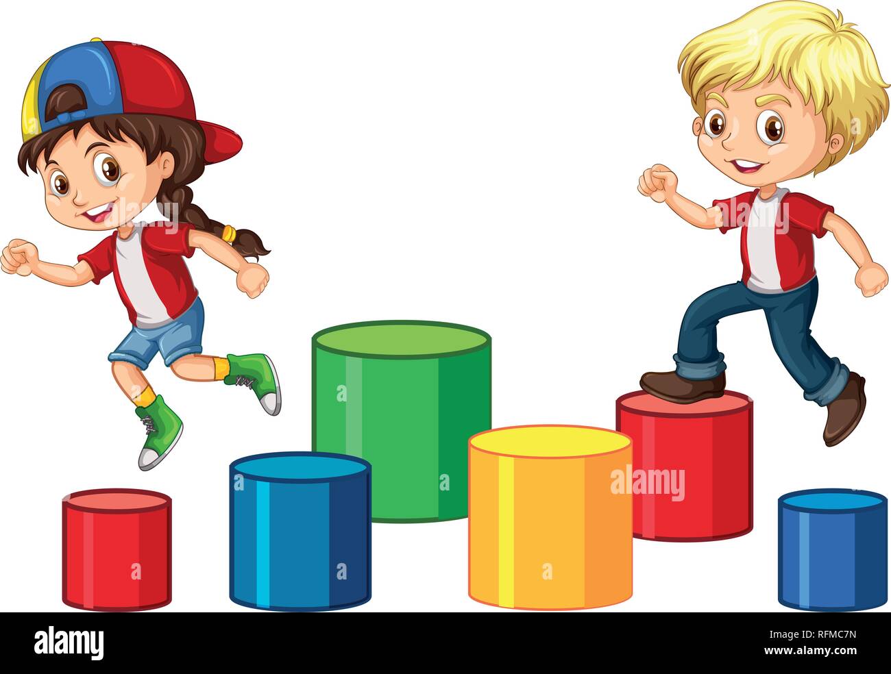 Children jump on the block illustration Stock Vector Image & Art - Alamy