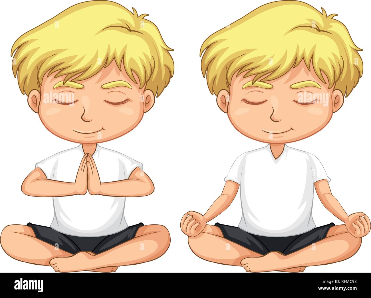 Young blond boy meditating illustration Stock Vector Image & Art - Alamy