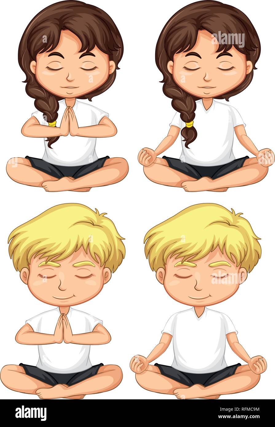 Set of young children meditating illustration Stock Vector Image & Art ...