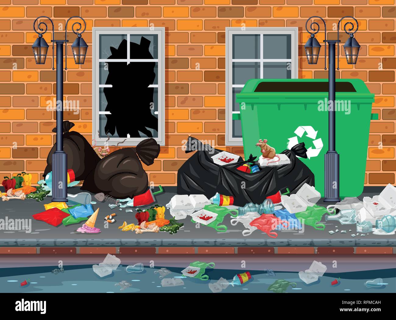 Litter in the city background illustration Stock Vector Image & Art - Alamy