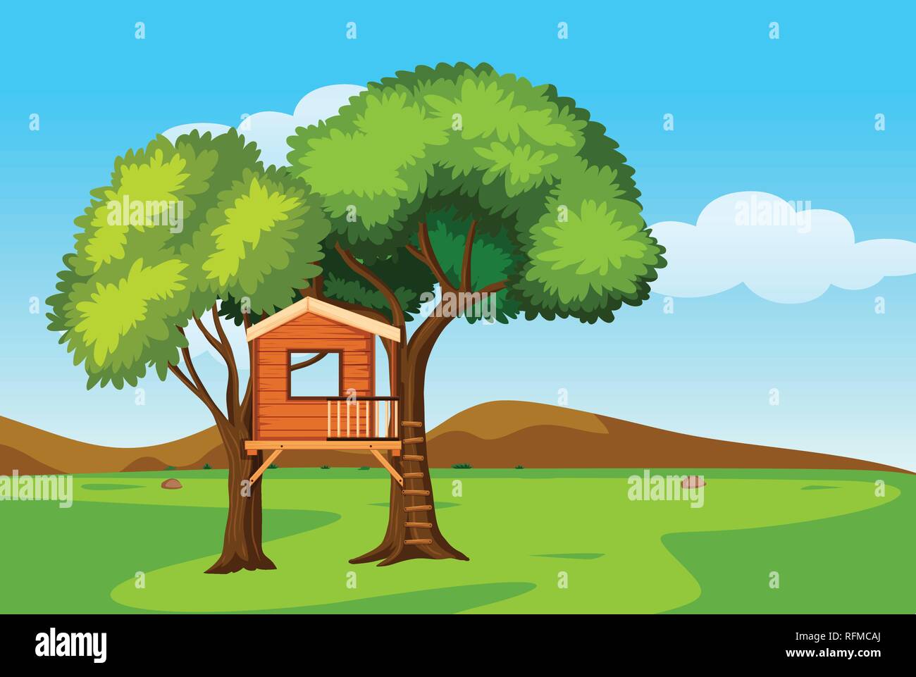 A tree house in nature landscape illustration Stock Vector Image & Art ...