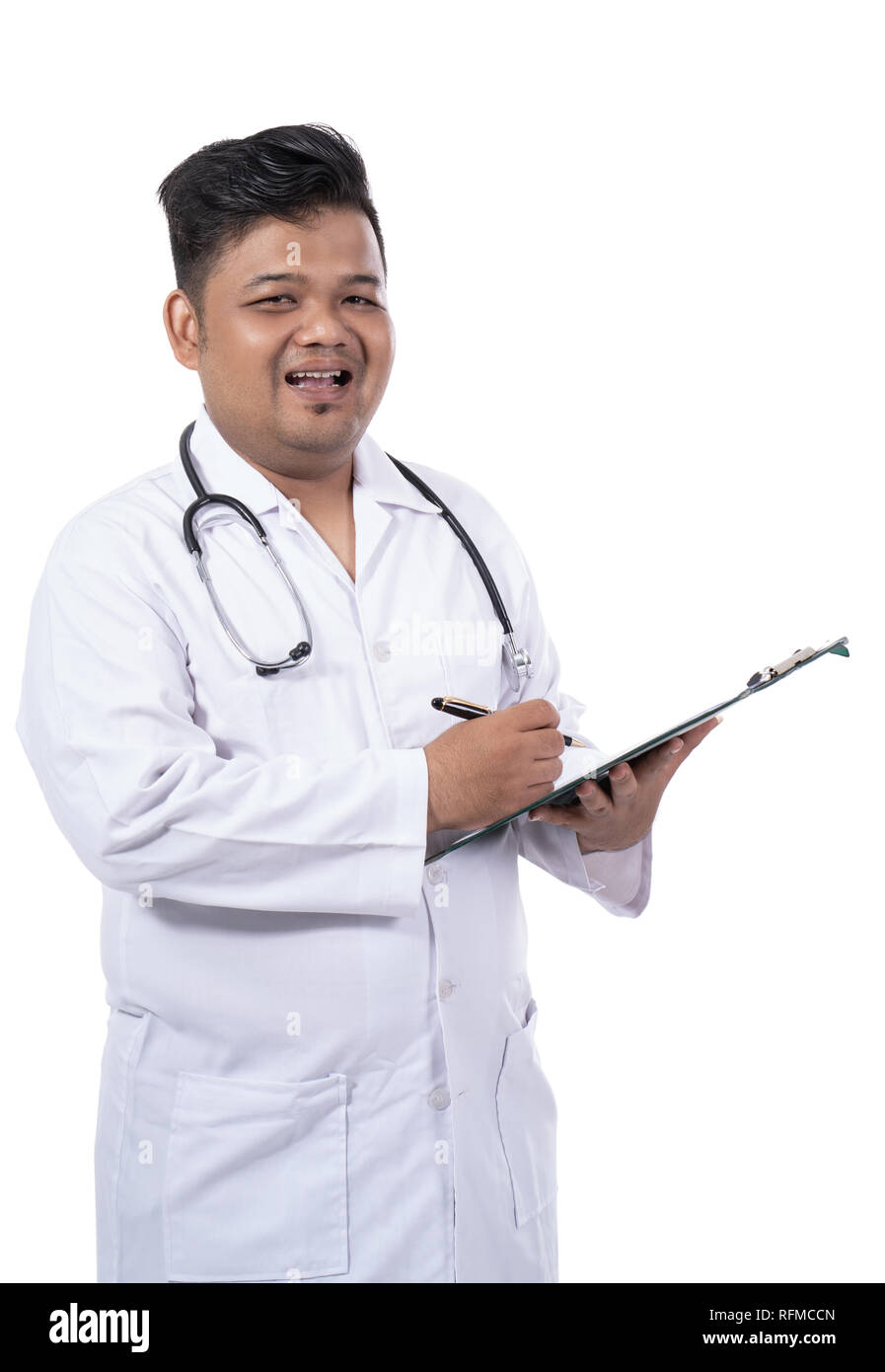 images of serious doctor write a diagnosis and look at camera Stock ...