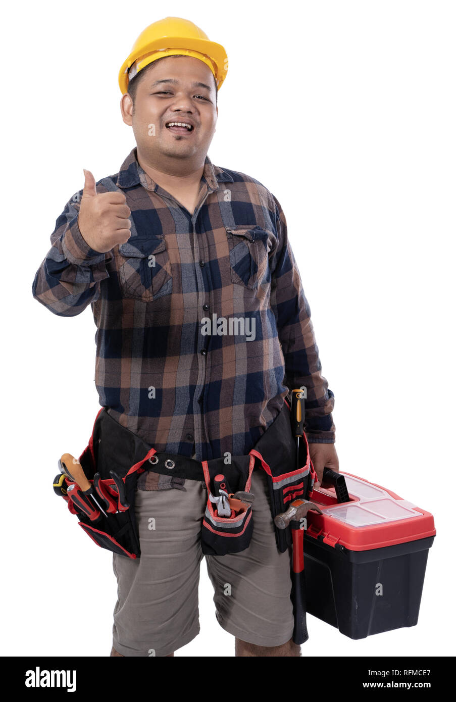 Fat plumber holding tool hi-res stock photography and images - Alamy