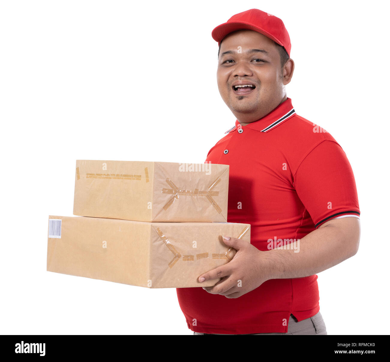 portrait of delivery man smile holding boxes Stock Photo - Alamy