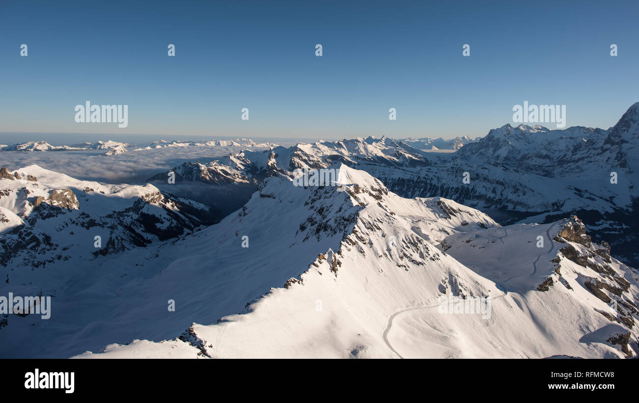 swiss alps landscape on a beautiful winter day, view from schilthorn ...