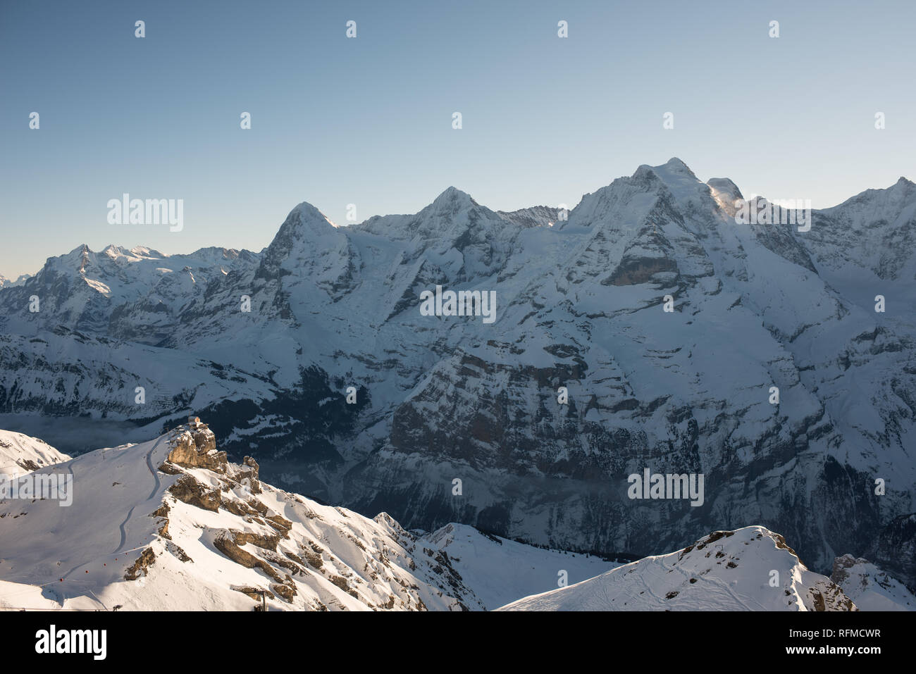 swiss alps landscape on a beautiful winter day, view from schilthorn ...