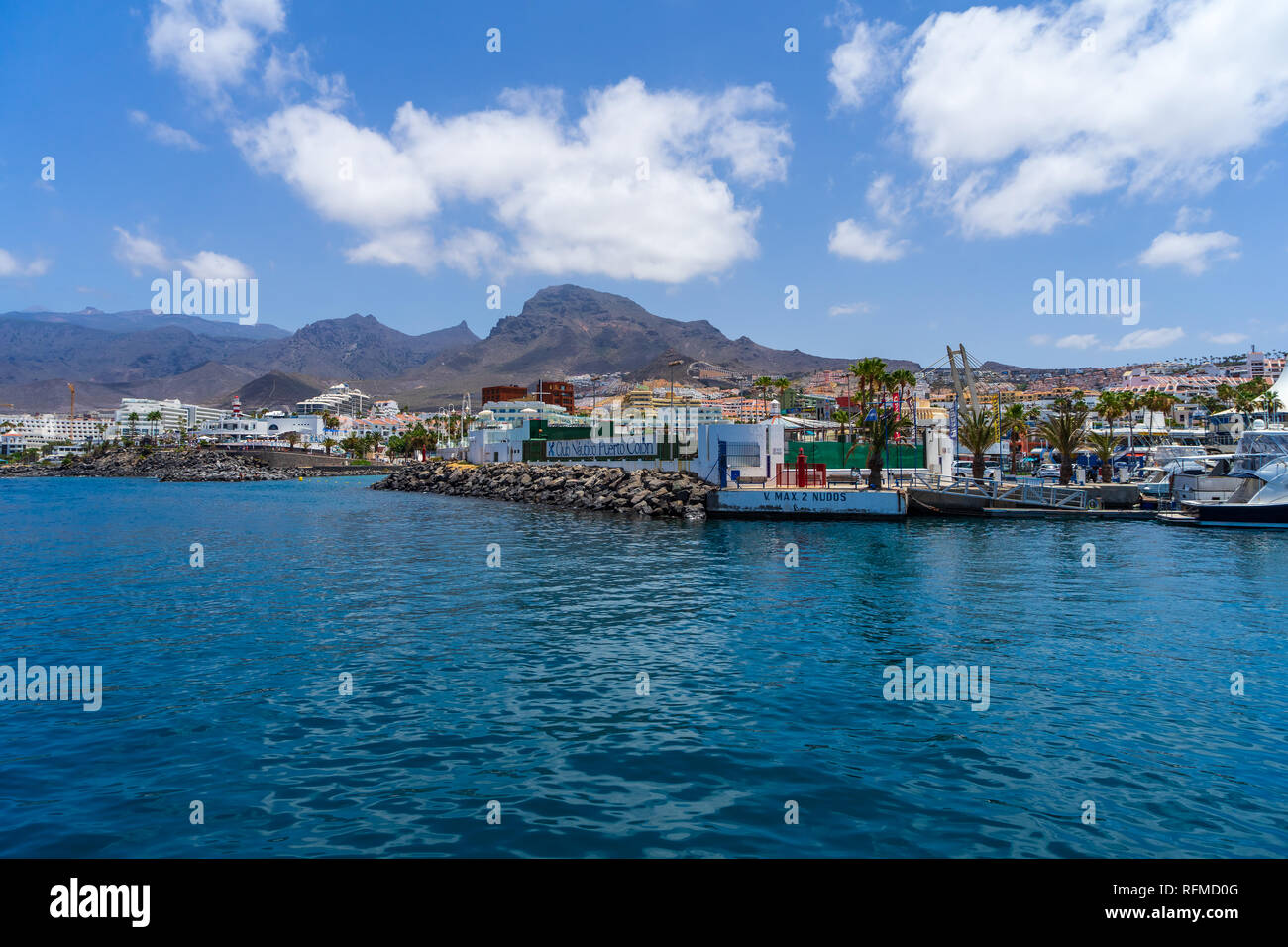 COSTA ADEJE, TENERIFE, CANARY ISLANDS, SPAIN - JULY 26, 2018: Hotels ...