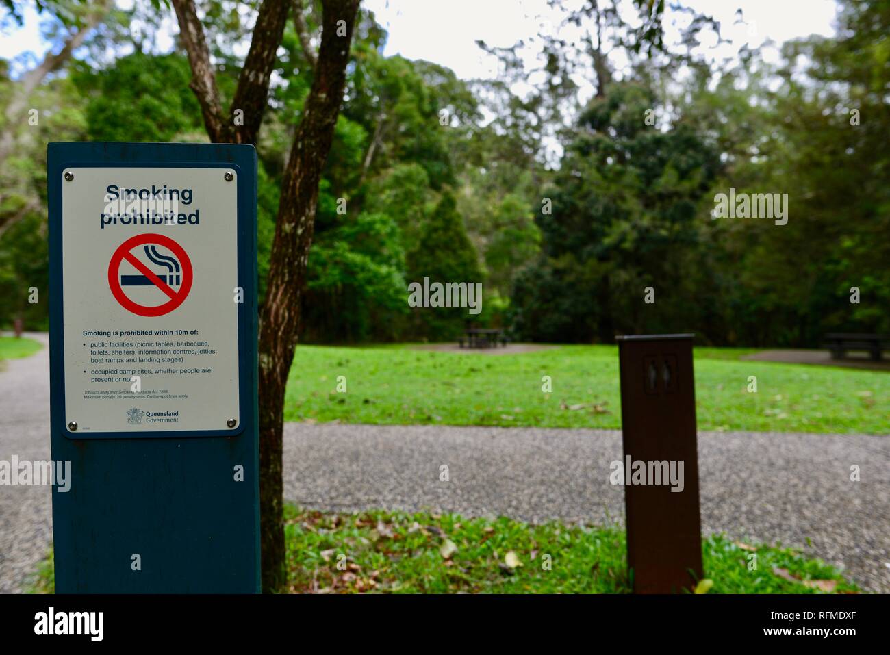 Smoking prohibited sign, Eungella National Park, Queensland, Australia ...