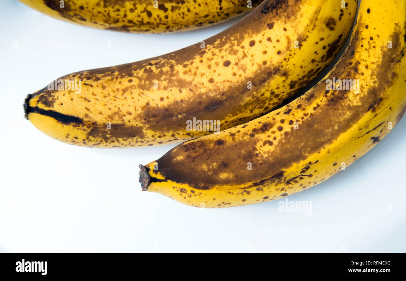 Top view of brown spotted bananas. Banana with dark black spots Stock ...