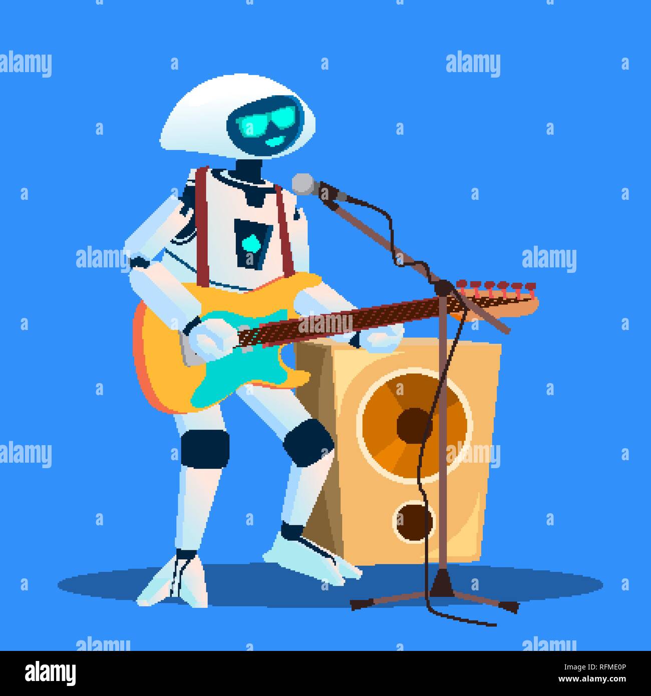 Robot Playing Guitar And Singing Vector. Isolated Illustration Stock ...