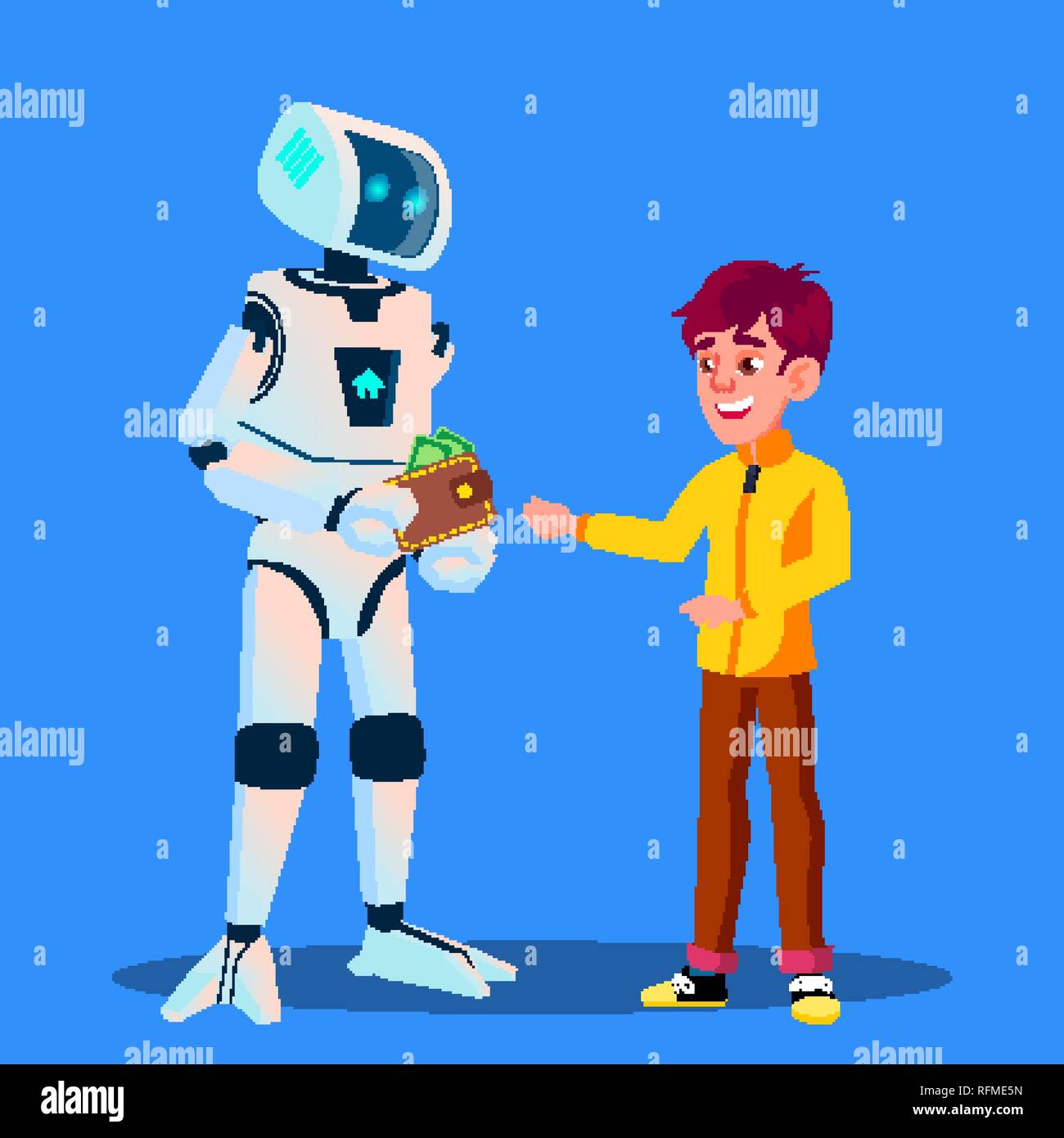 Robot Gives Money To Child Vector. Isolated Illustration Stock Vector ...