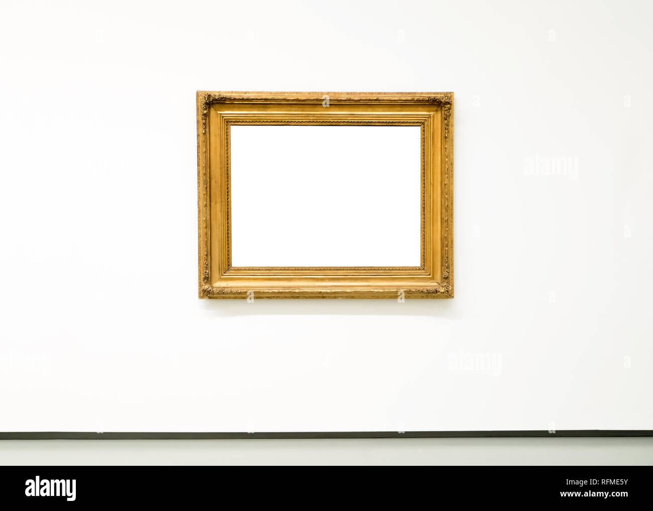 Blank empty golden frame on white background. Art gallery, museum ...