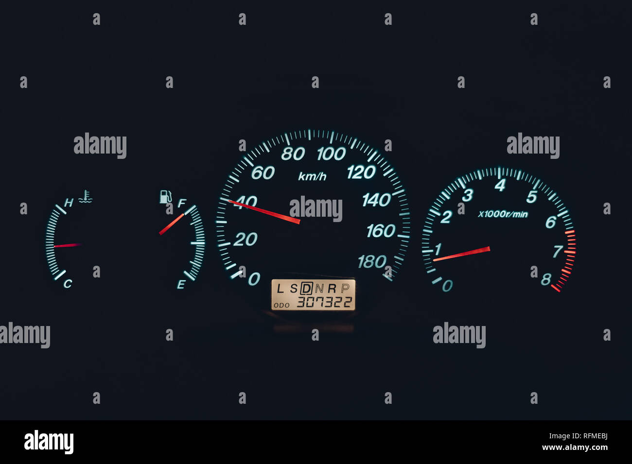 pure speedometer at night with speed arrow at 40. concept of speed ...